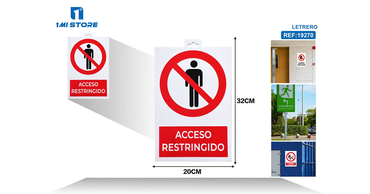 LETRERO DE PVC ADHESIVO ACCESO RESTRINGIDO 32X20CM