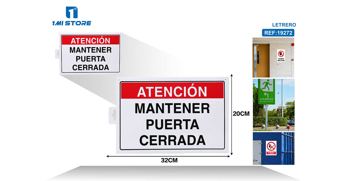 LETRERO DE PVC ADHESIVO MANTENER PUERTA CERRADA 32X20CM