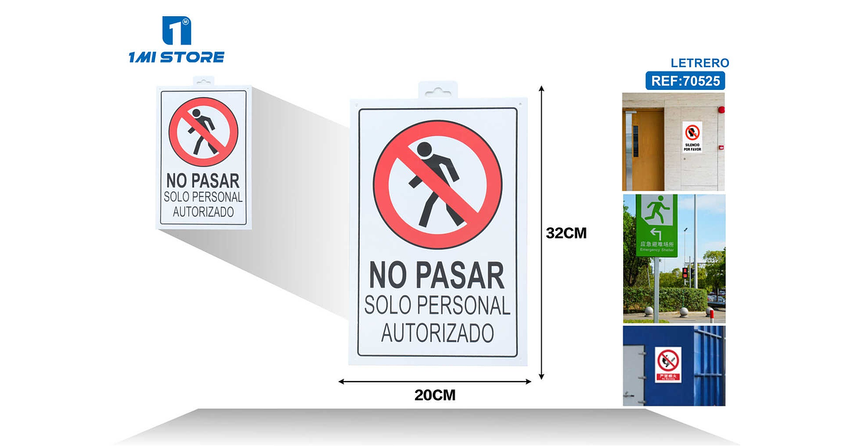 LETRERO DE PVC ADHESIVO NO PASAR SOLO PERSONAL AUTORIZADO 20