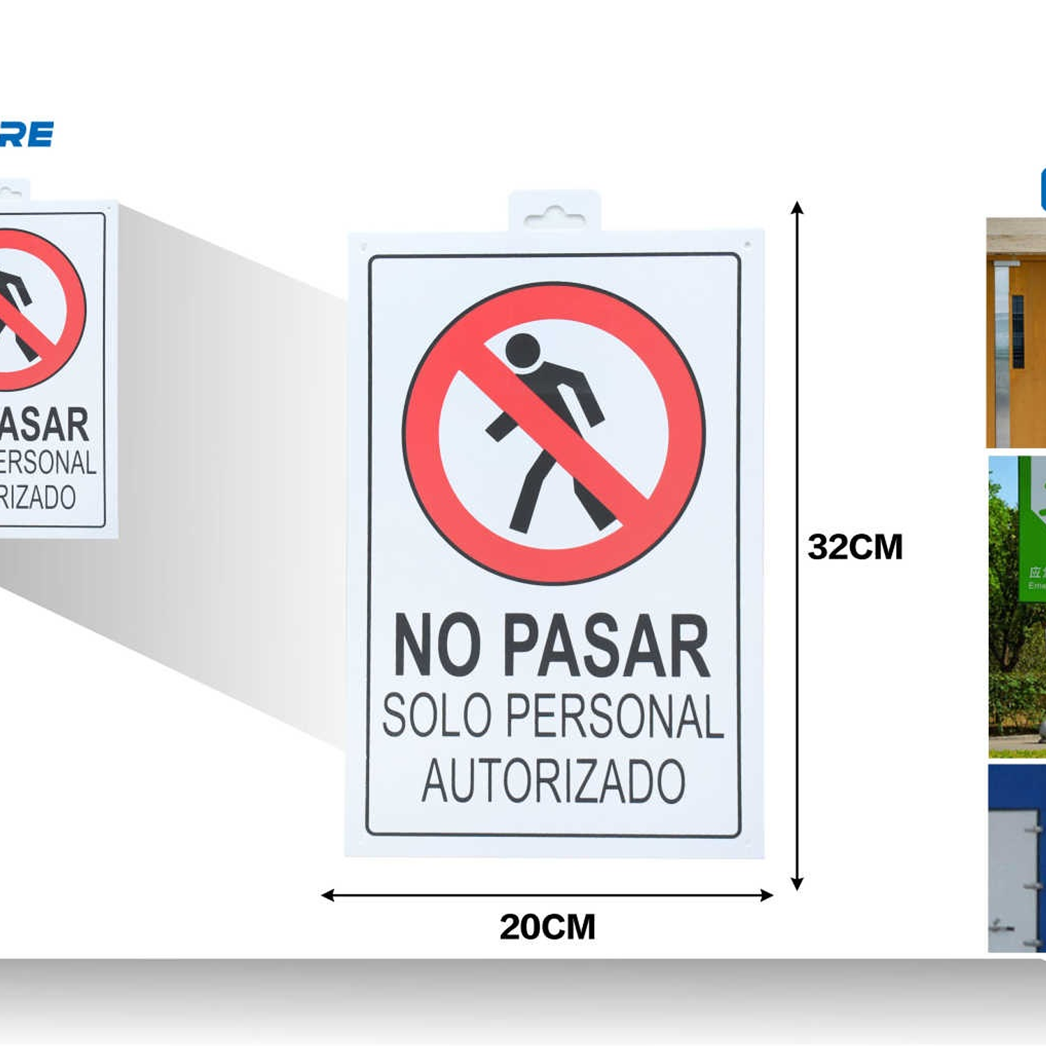 LETRERO DE PVC ADHESIVO NO PASAR SOLO PERSONAL AUTORIZADO 20