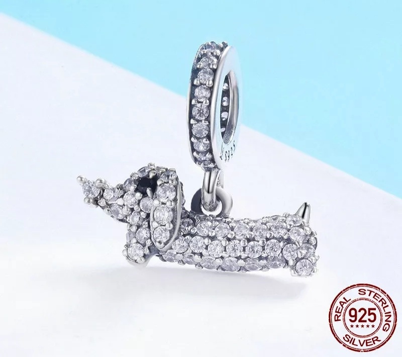 Charm perro salchicha dachshund plata 925