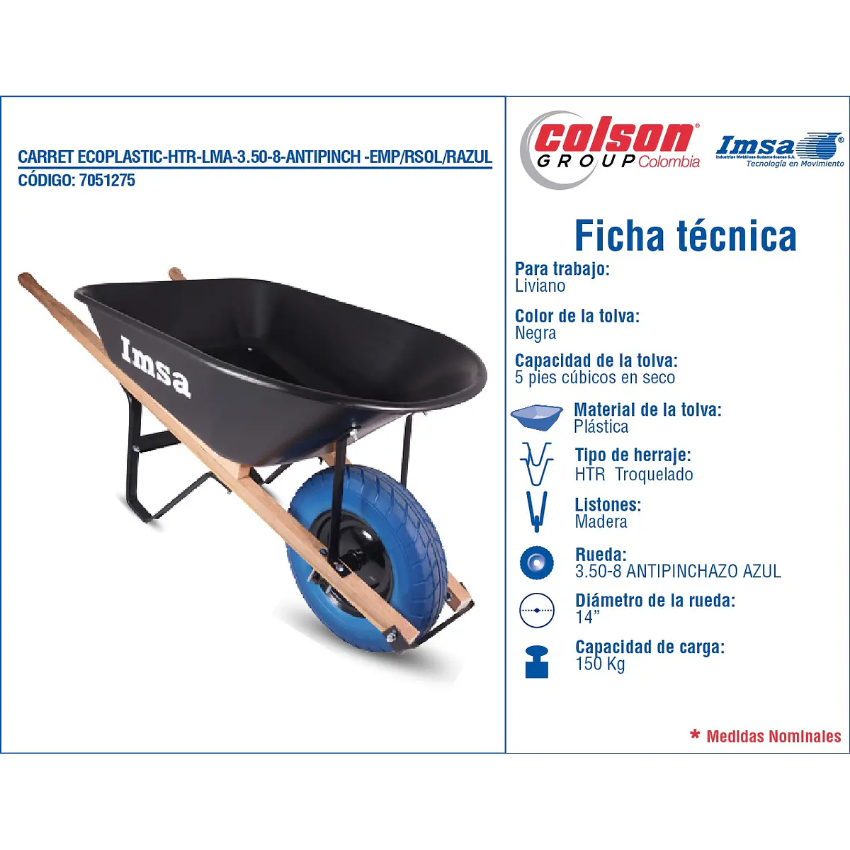 Carretilla Imsa Ecoplast Antipinchazos Negra 3.50-8