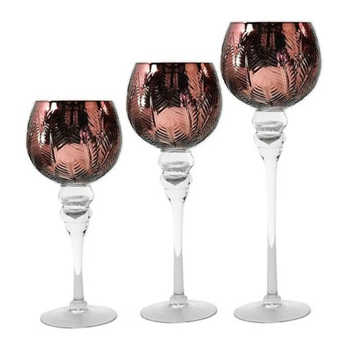 Juego De 3 Copas Portavelas Color Cobre Base Transparente