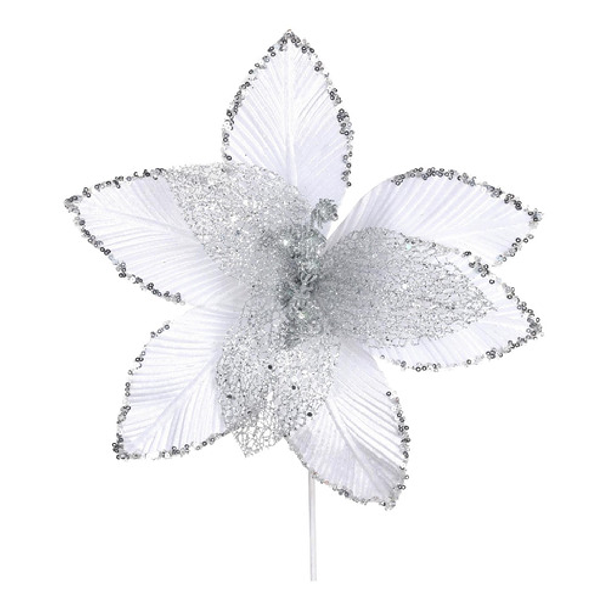 Flor Navideña Artificial Plateada De 35 Cm