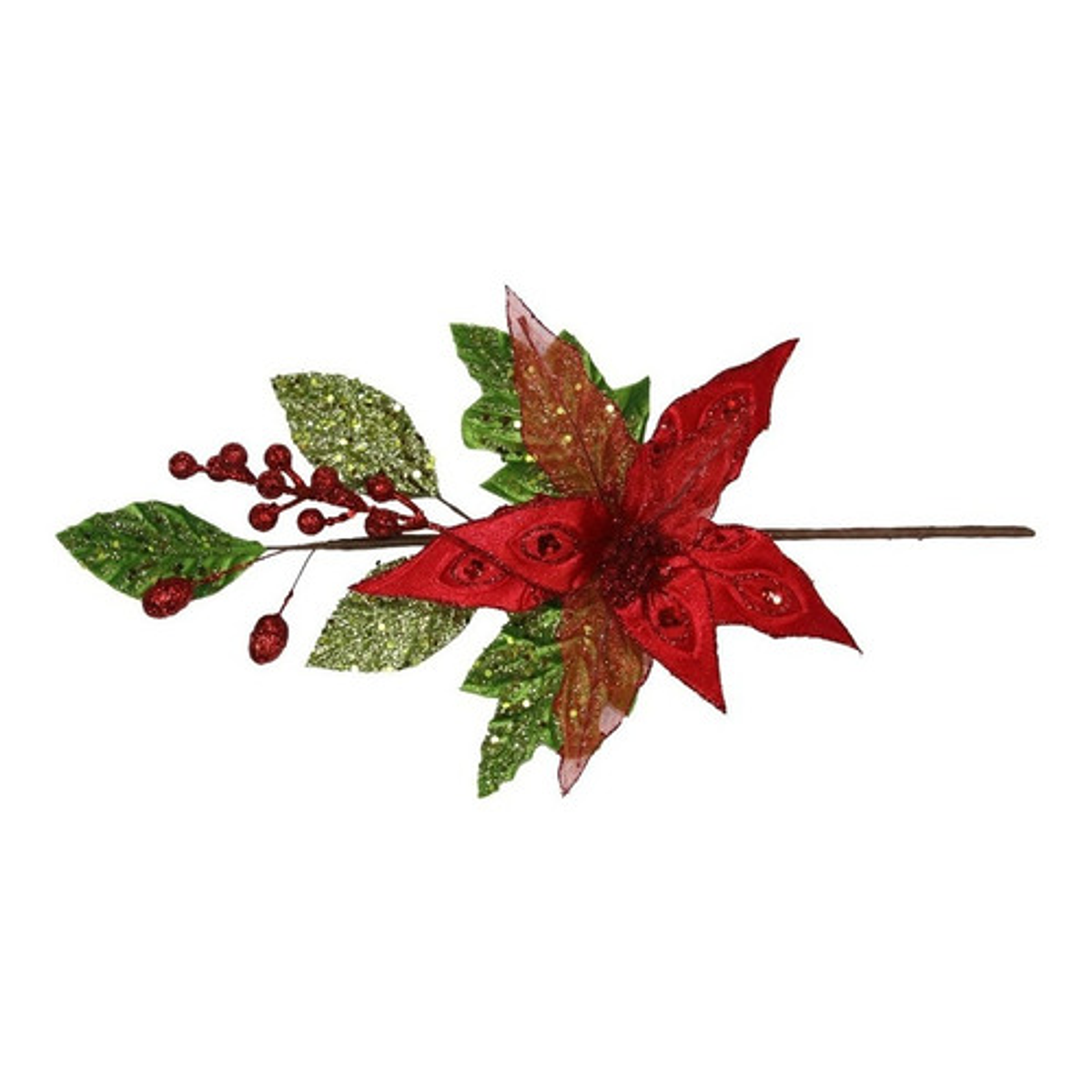 Rama Navideña Poinsetia Roja Hojas Verdes