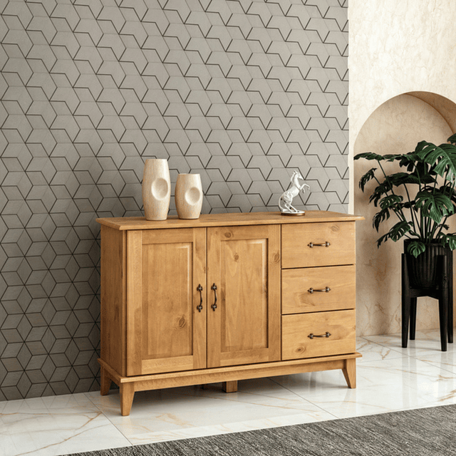 Buffet de madera 120 cm. 3 cajones y 2 puertas