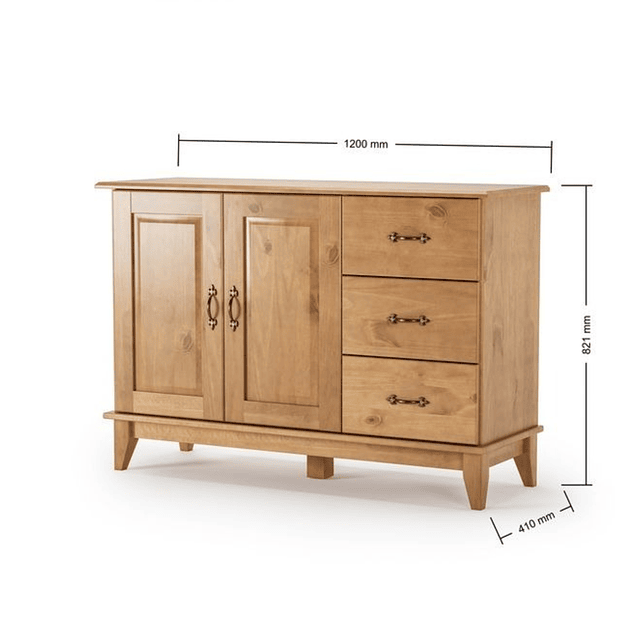 Buffet de madera 120 cm. 3 cajones y 2 puertas