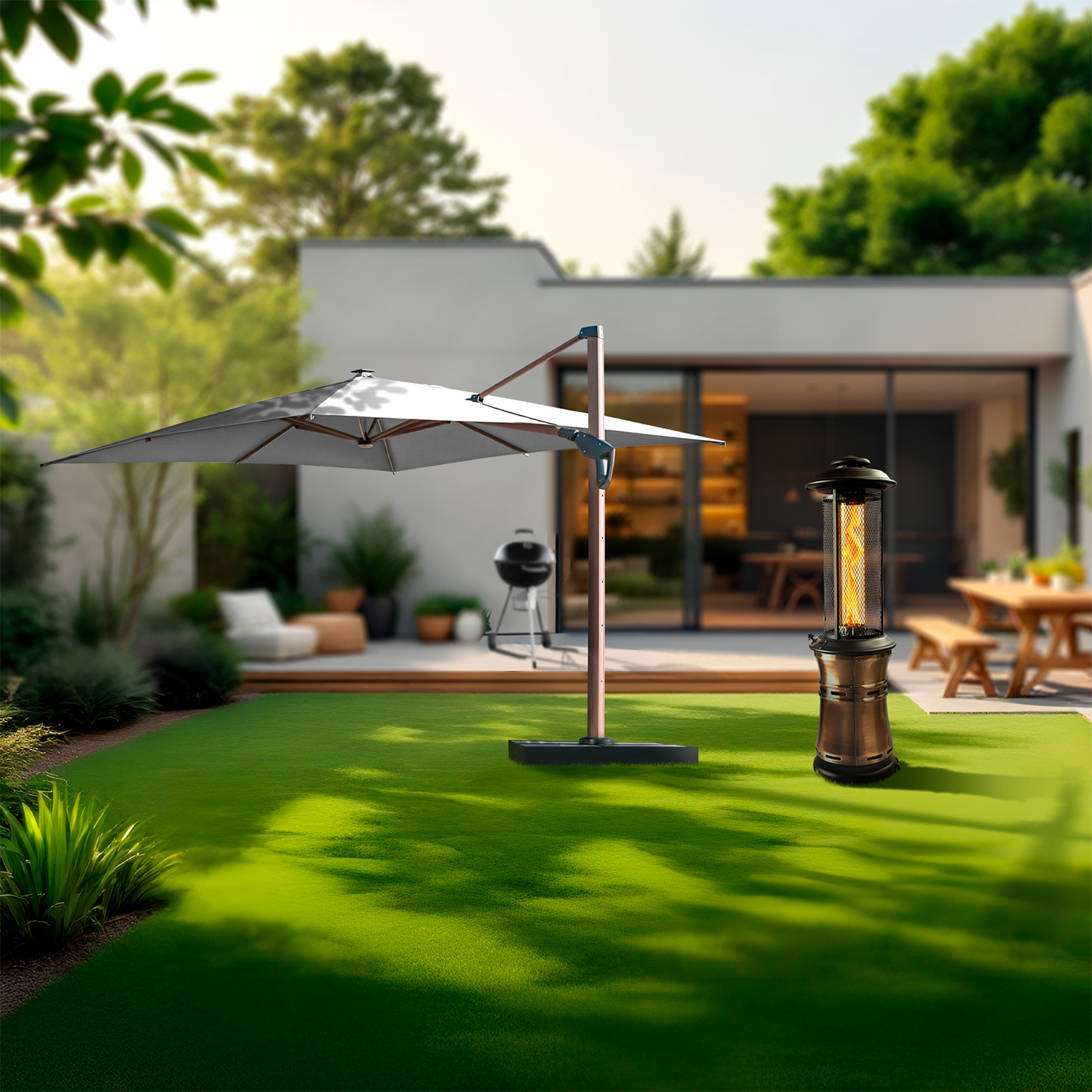Combo Parasol Alcazar Beige 3*3 + Estufa de Patio Inferno | Alcazar
