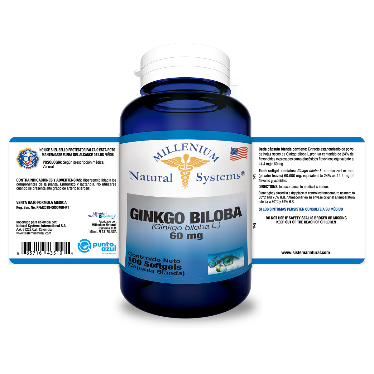 🍃 Ginkgo Biloba 60 mg - 100 Softgels | Natural Systems | Naturales Vida ...