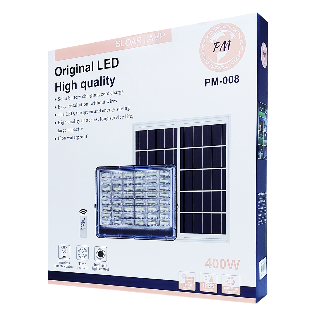 Foco LED De 400W. IP66 + Panel Solar + Control Remoto / PM M