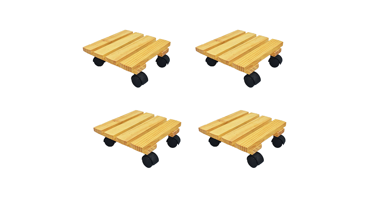 Combo 4 Bases En Pino Cuadrada 30cm Para Matera Con Ruedas