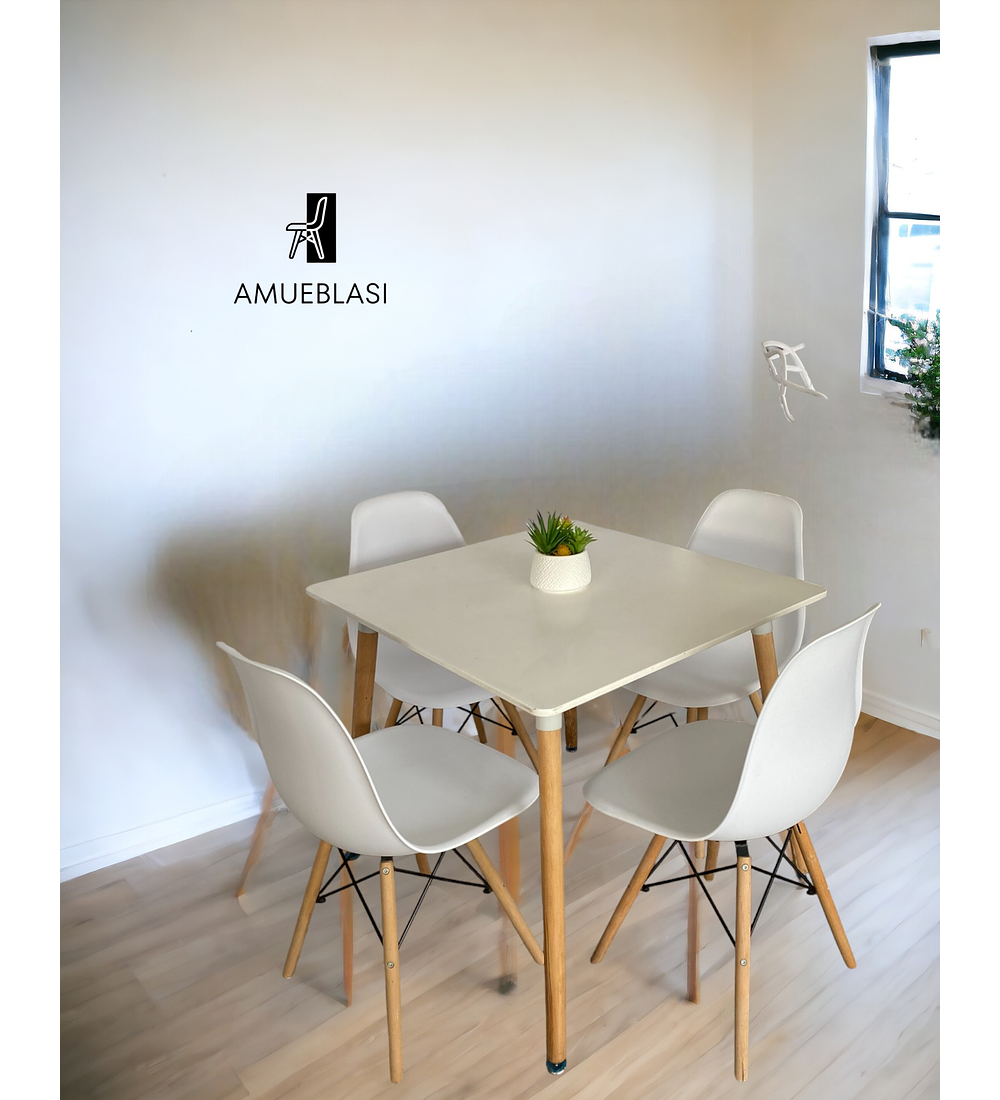 Mesa Cuadrada De Melamina 80x80 cm + Sillas Eames