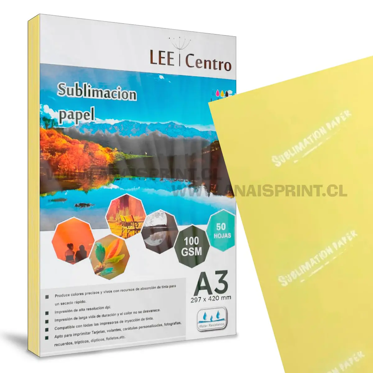 PAPEL DE SUBLIMACION REV. AMARILLO 105 GR / A4 / 100 HOJAS