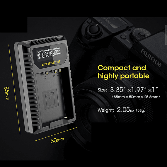 Cargador Nitecore Dual-Slot USB para Fuji | Andes Photo