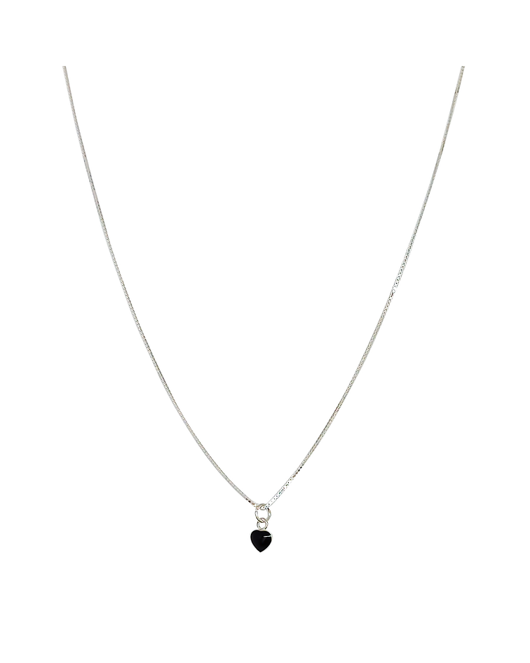 Collar Corazón Negro Mini Plata Fina 925