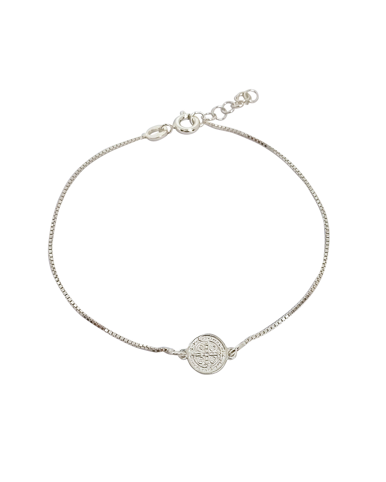 Pulsera Medalla San Benito Plata Fina 925