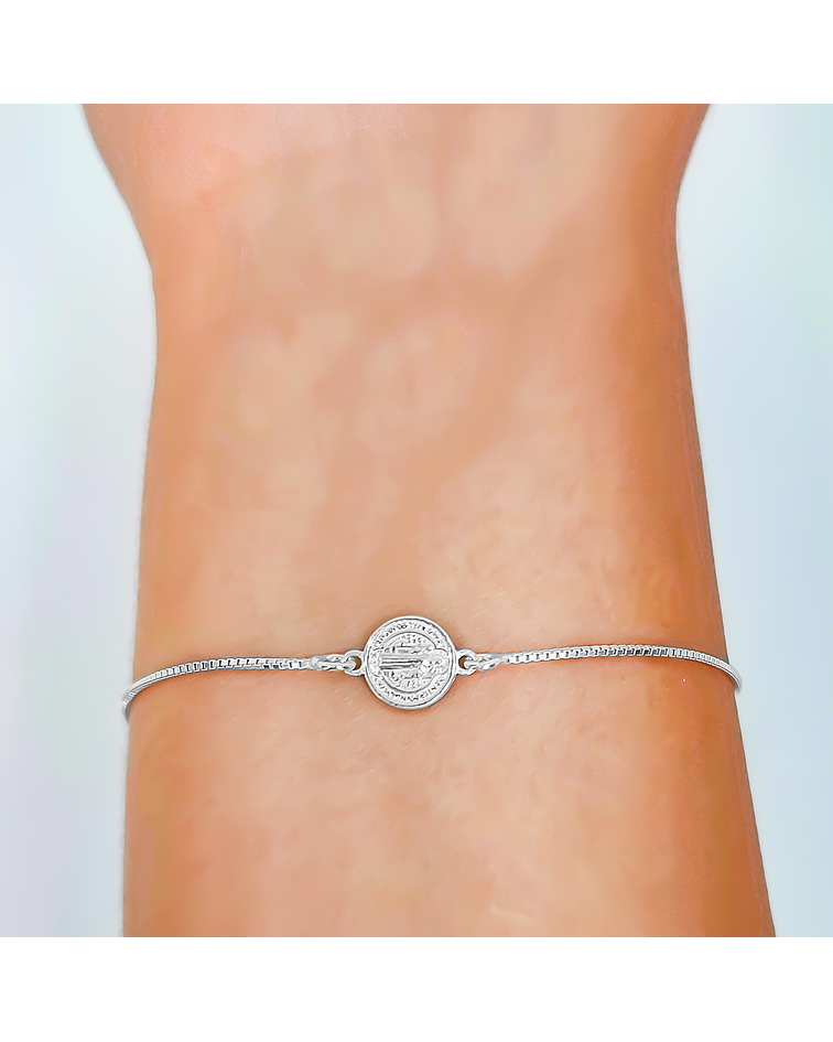 Pulsera Medalla San Benito Plata Fina 925