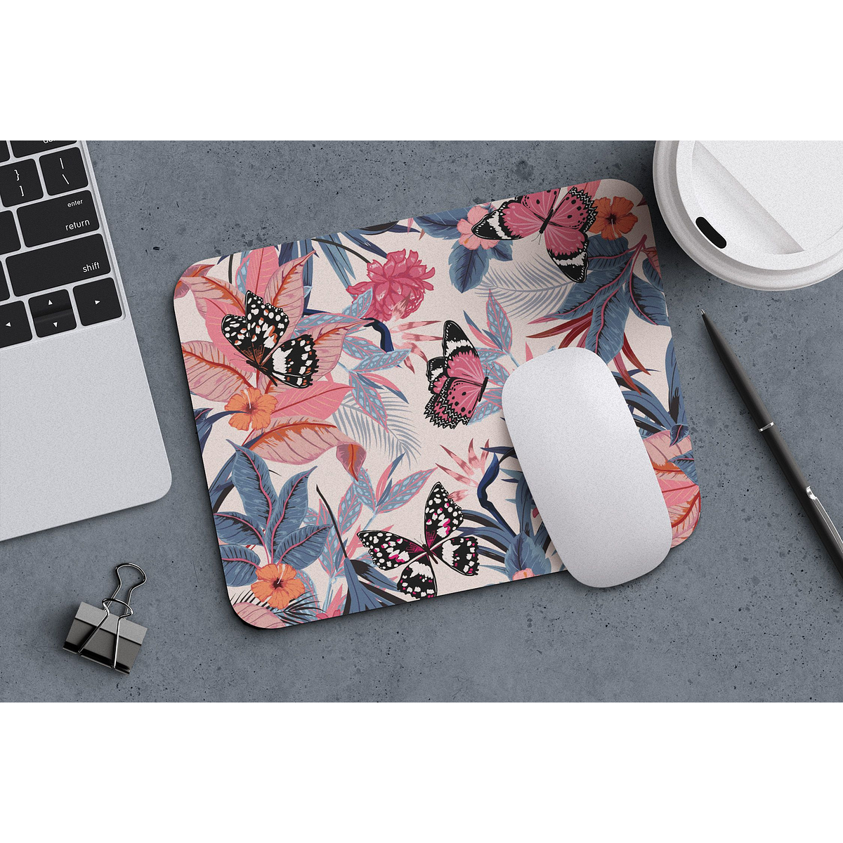 Mouse pad Mariposa y flores M277