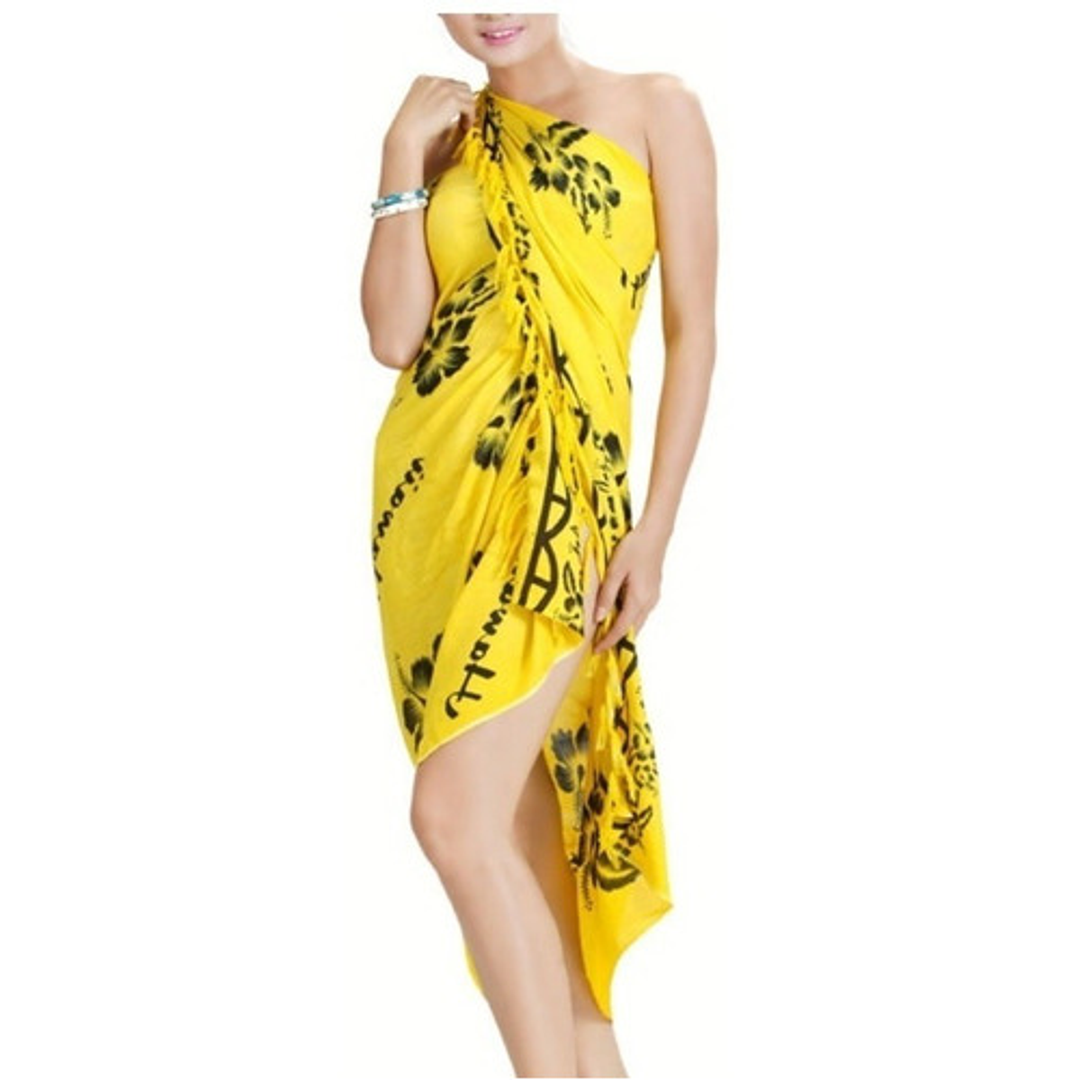Pareo Hawaii Color Amarillo Con Hibiscos