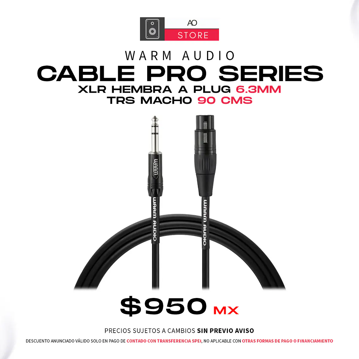 Warm Audio Cable Pro Series XLR Hembra a Plug 6.3mm TRS Mach