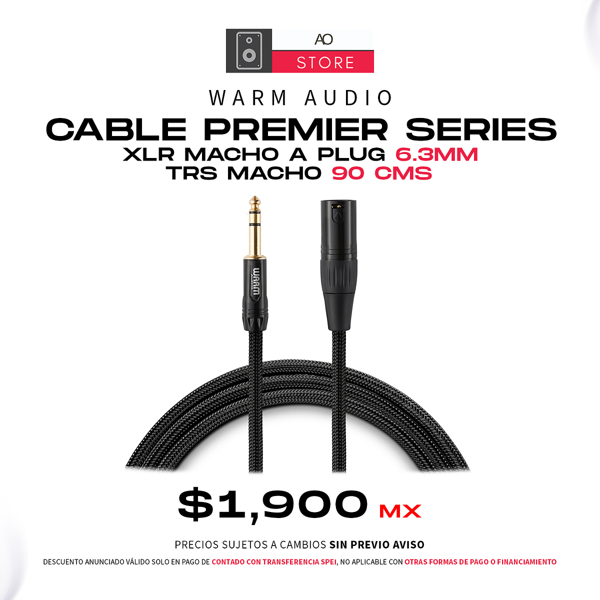 Warm Audio Cable Premier Series XLR Macho a Plug 6.3mm TRS M
