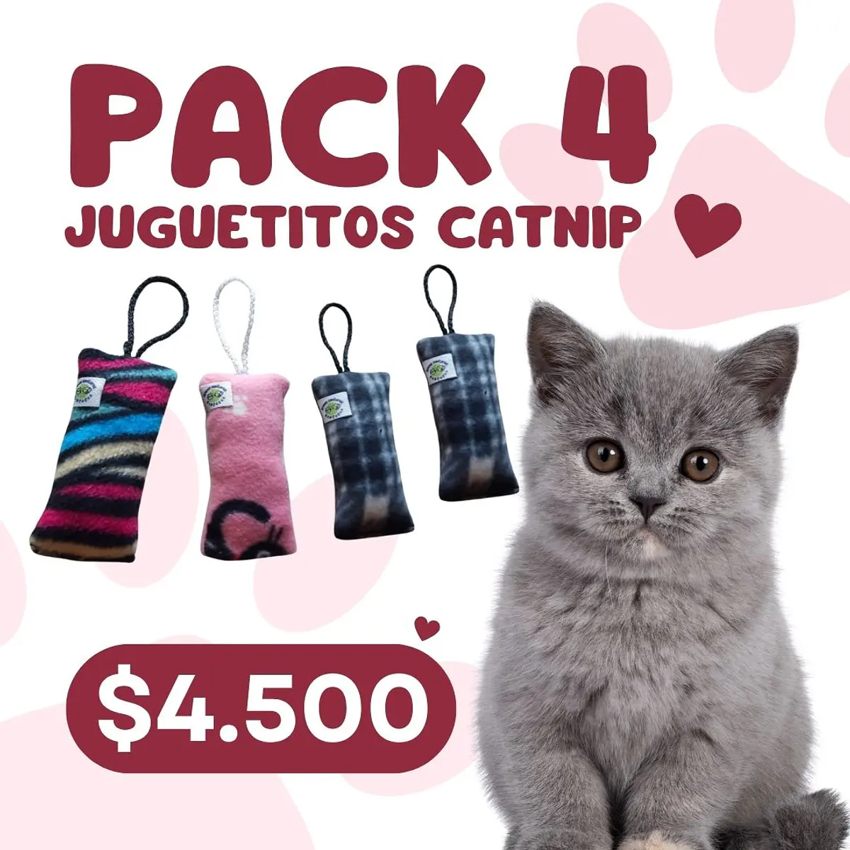 🐾 Pack de 4 Juguetitos con Catnip – Colores surtidos al aza