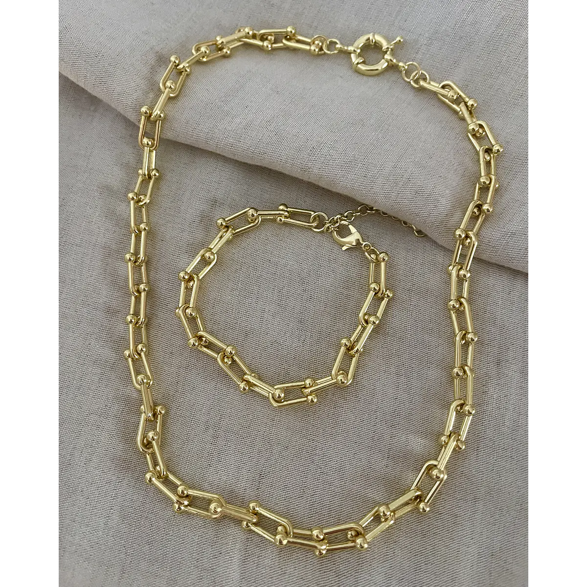 Conjunto Collar Cadena Tiffany + Pulsera Tiffany gold