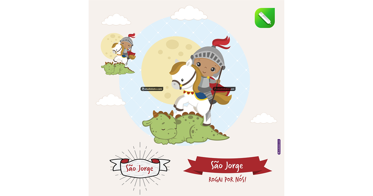 Kit Digital Vetor Santinhos São Jorge Moreno Editaveis + Png
