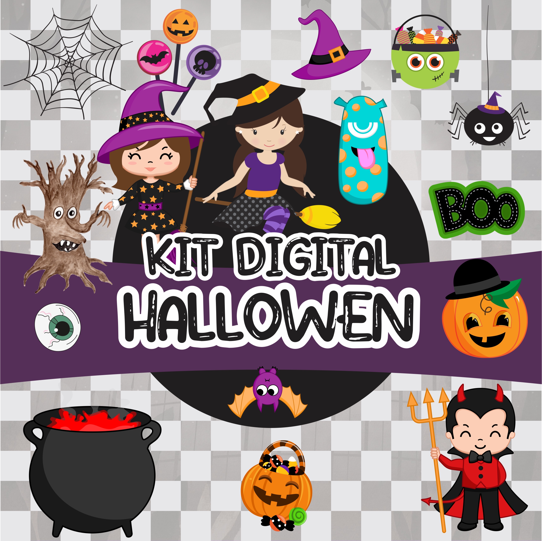 Kit Digital Halloween Dia das Bruxas Arquivos Png e Jpg
