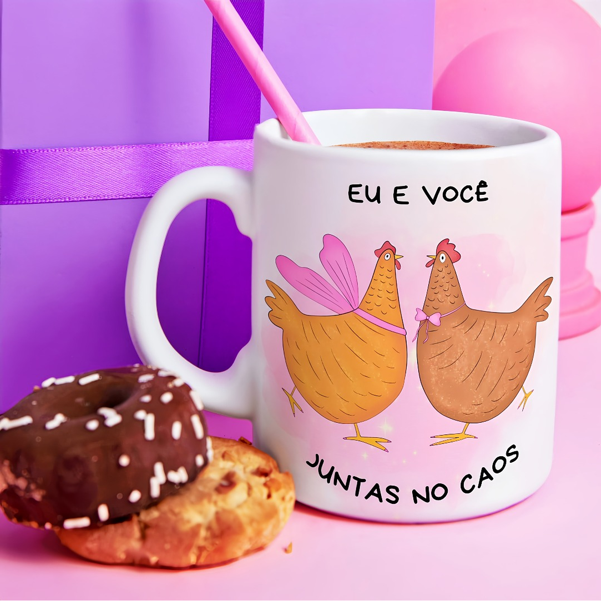 Arte Caneca Eu e você juntas no caos Galinhas Arquivo em Png