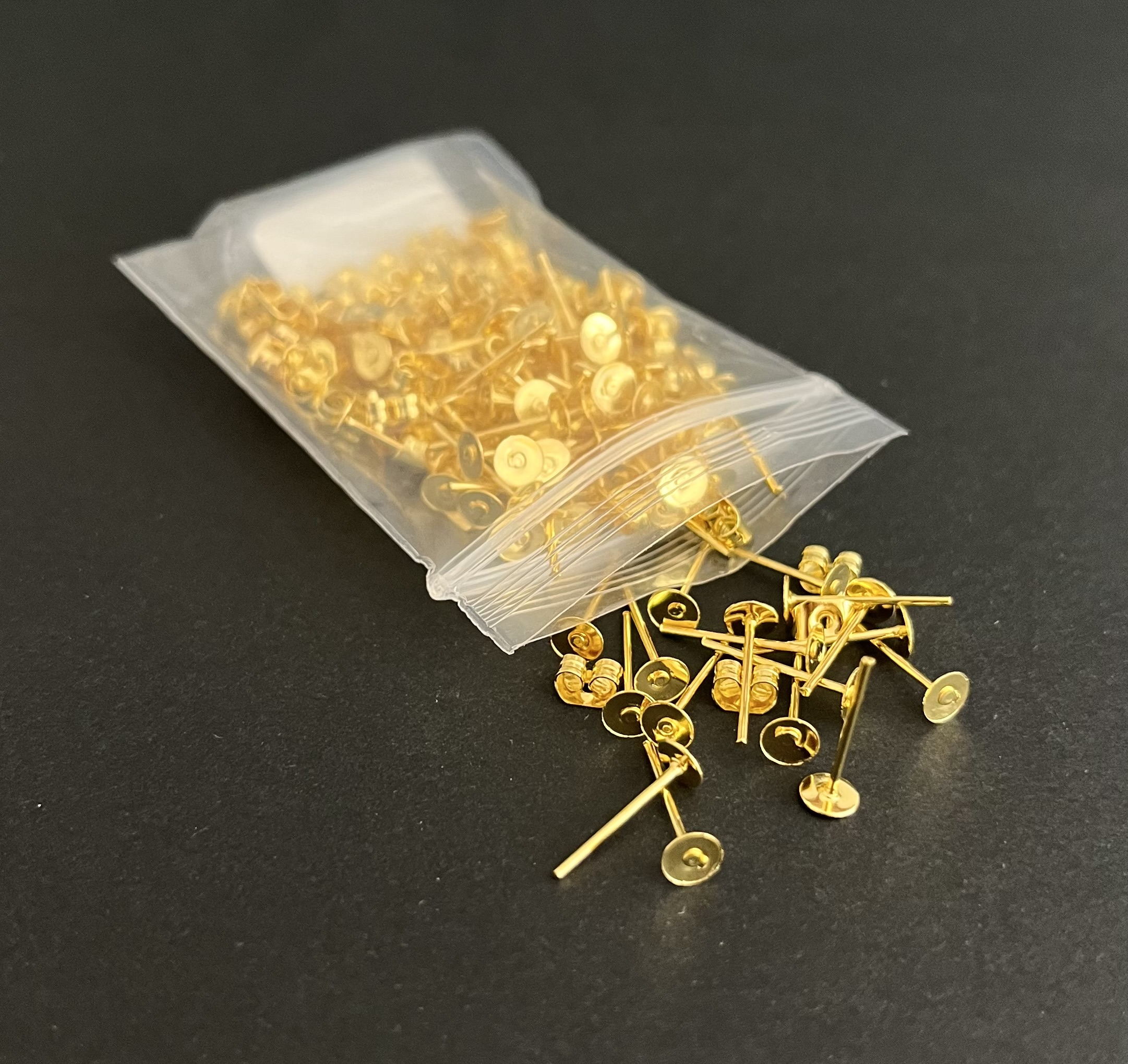 Bases para aros, Doradas, 4mm, 100pcs aprox., acero inoxidab