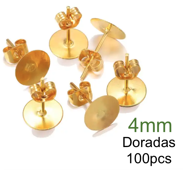 Bases para aros, Doradas, 4mm, 100pcs aprox., acero inoxidab