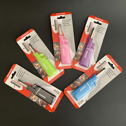 Chispero recargable corto, regulable. Seguridad ISO. Color a