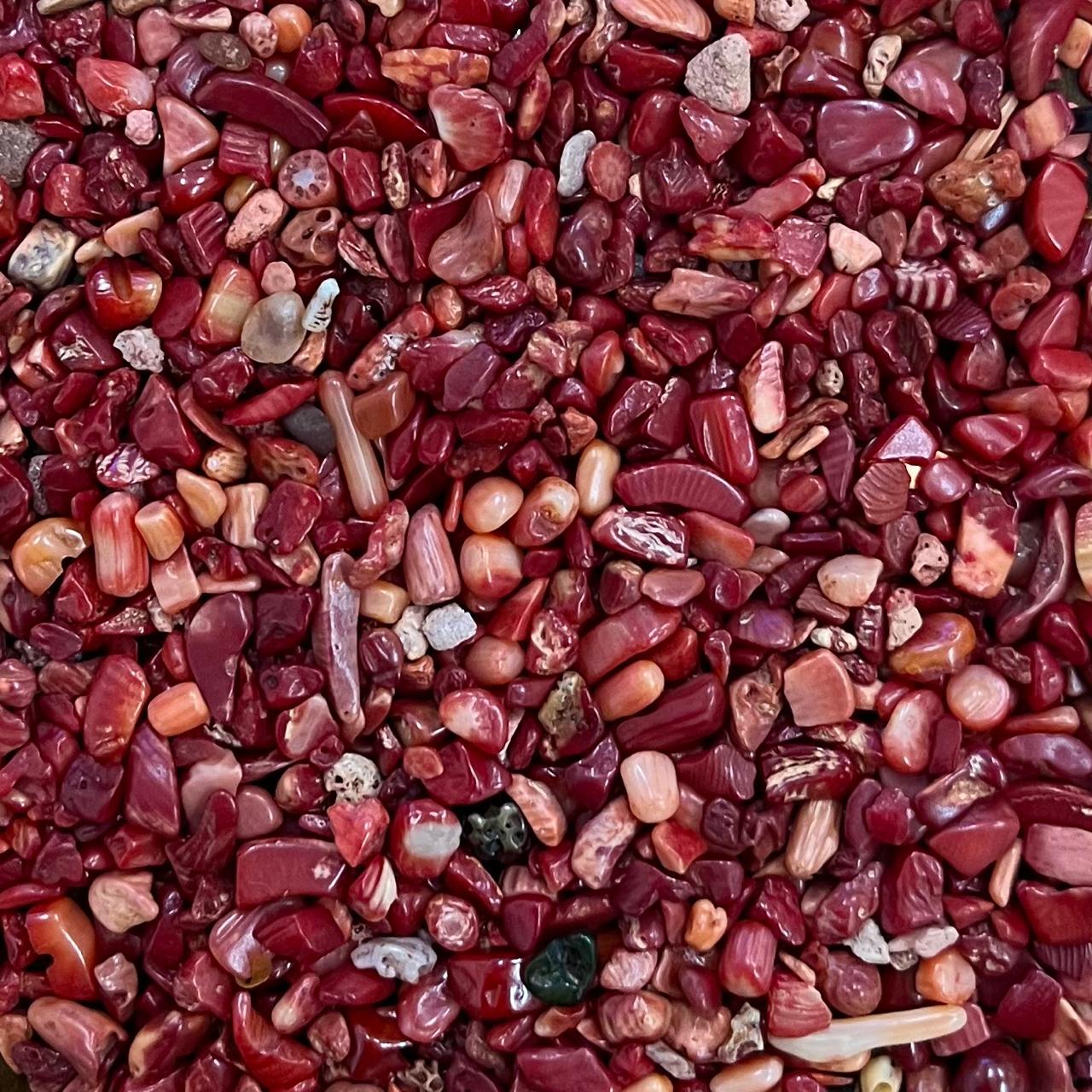100g de CORAL ROJO, molido de piedra natural, LISA SIN ORIFI
