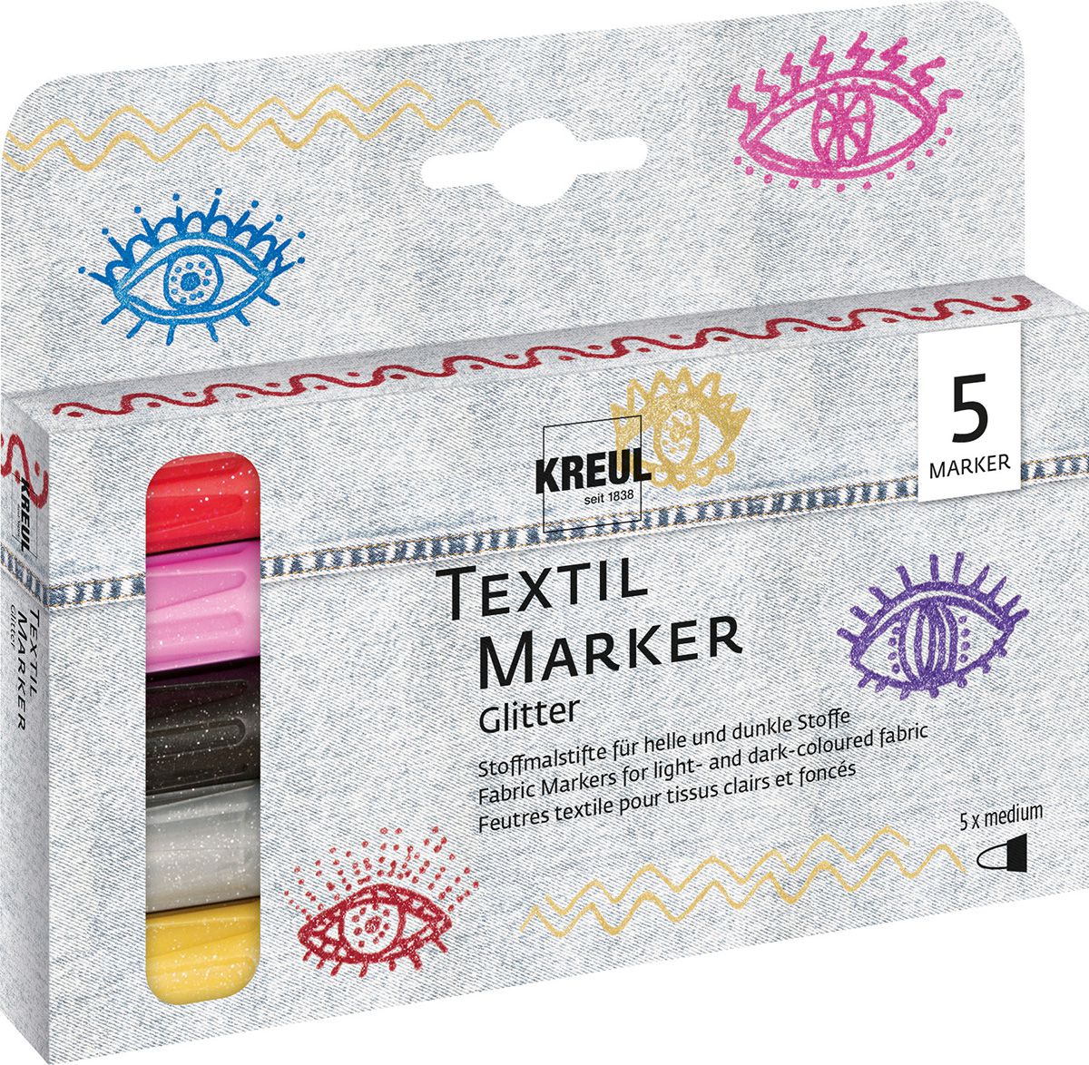 TEXTIL MARKER GLITTER 5 pcs.