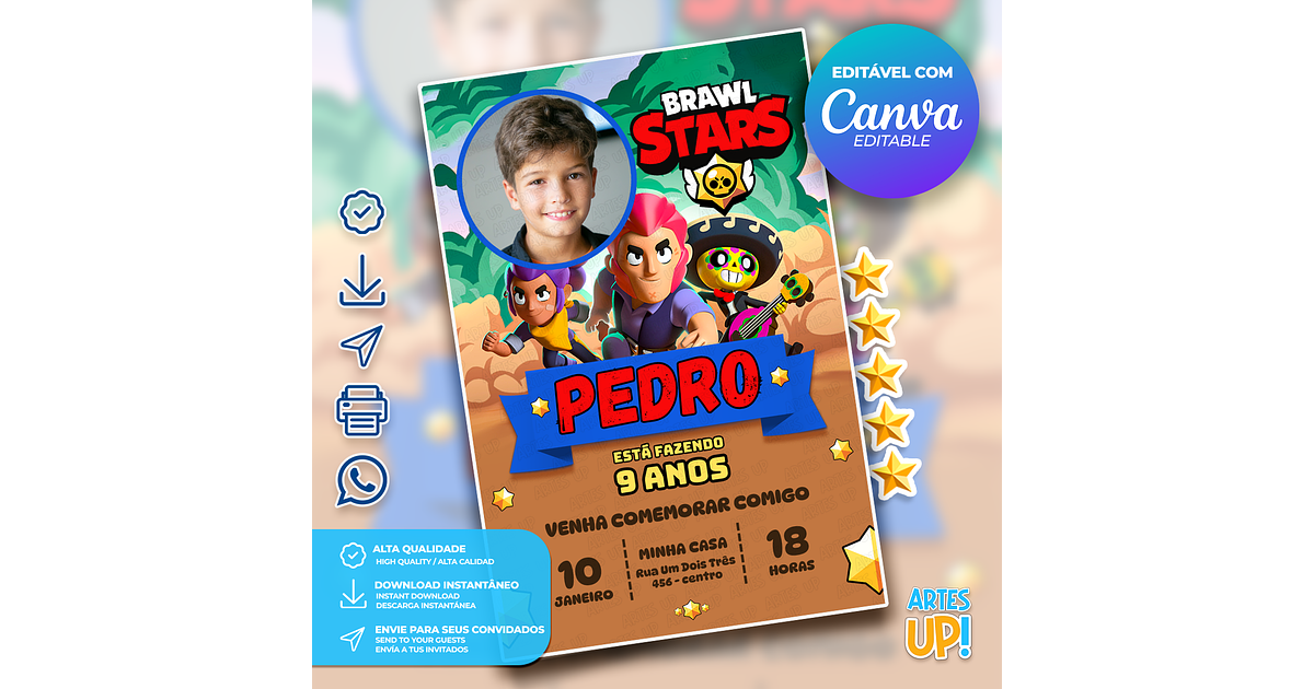 Brawl Stars Birthday Invitation with Photo