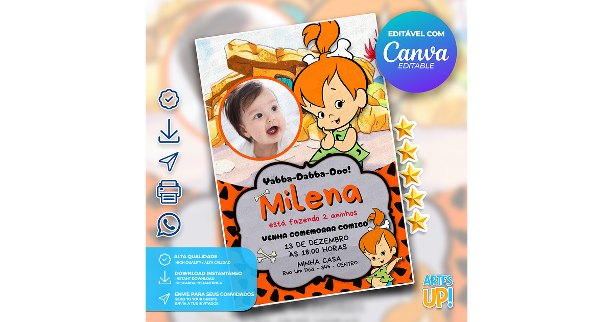 Pebbles Birthday Invitation, The Flintstones with Photo