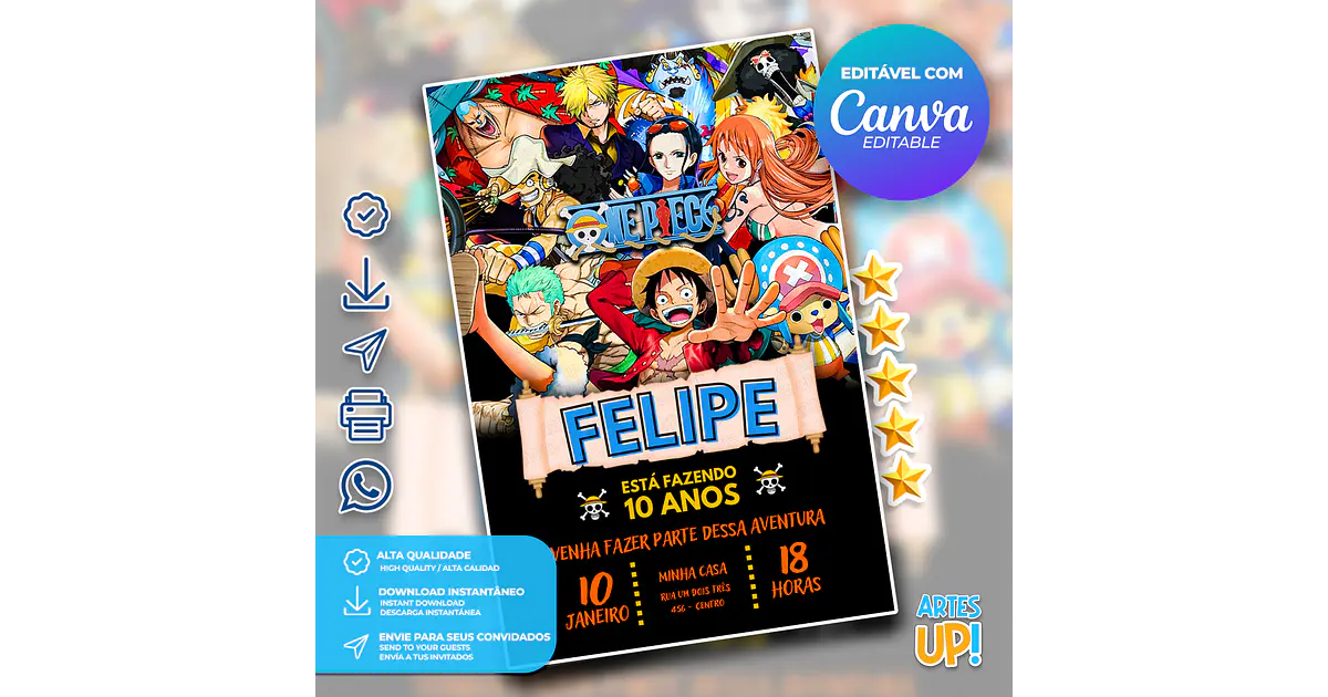 Invitación de cumpleaños de One Piece