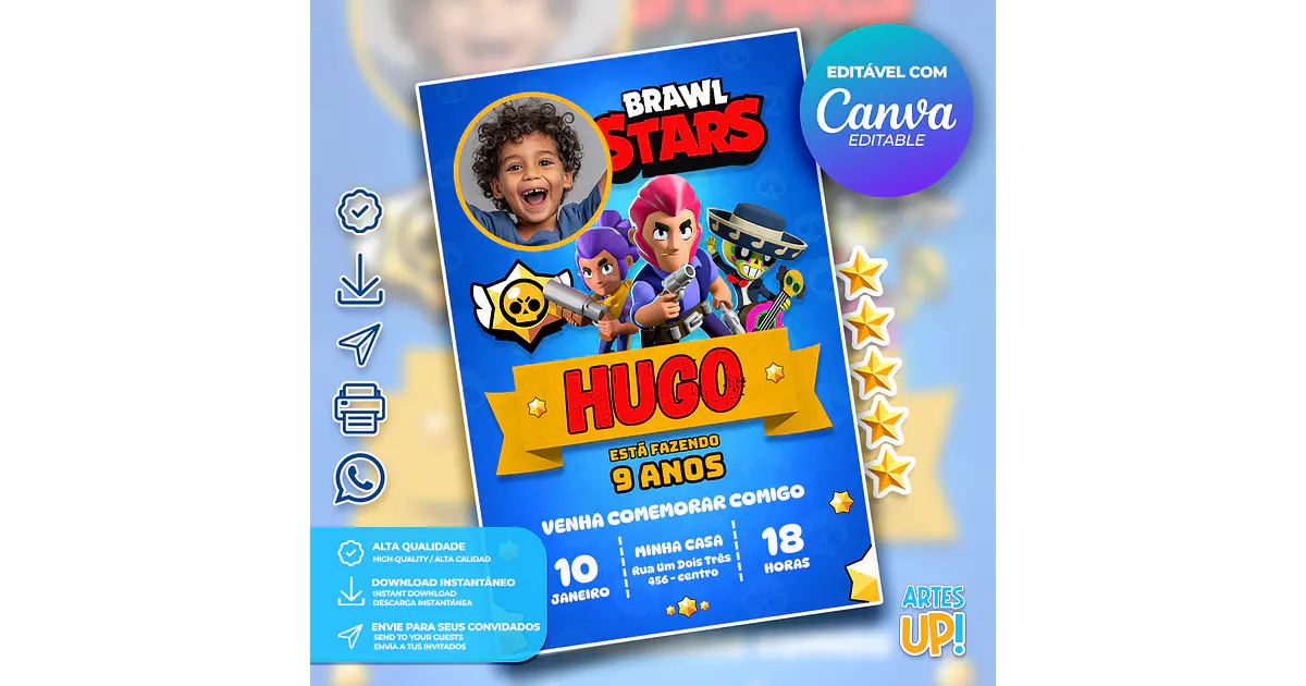 Invitación de cumpleaños de Brawl Stars con foto