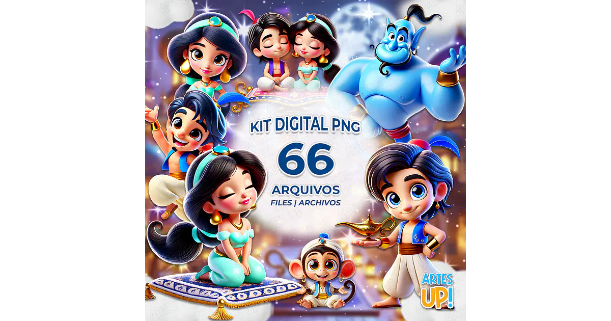 Princess Jasmine and Aladdin PNG Digital Kit
