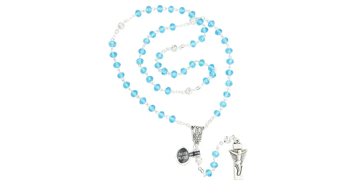 Rosary of Fatima transparent blue crystal