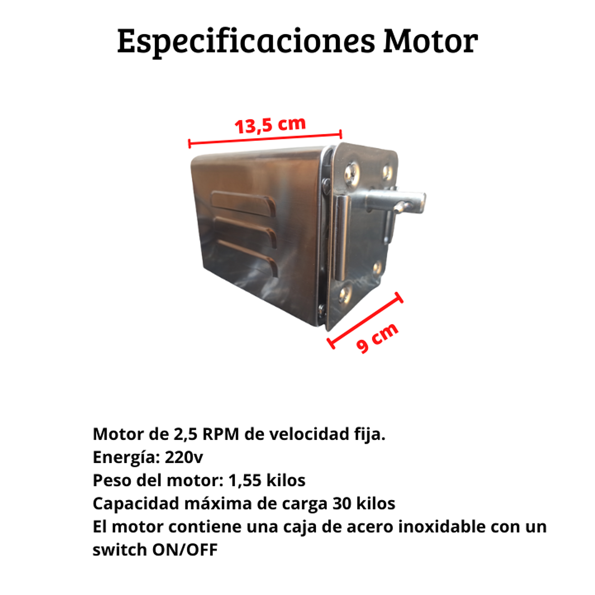 Motor Spiedo 30 kilos Acero Inoxidable