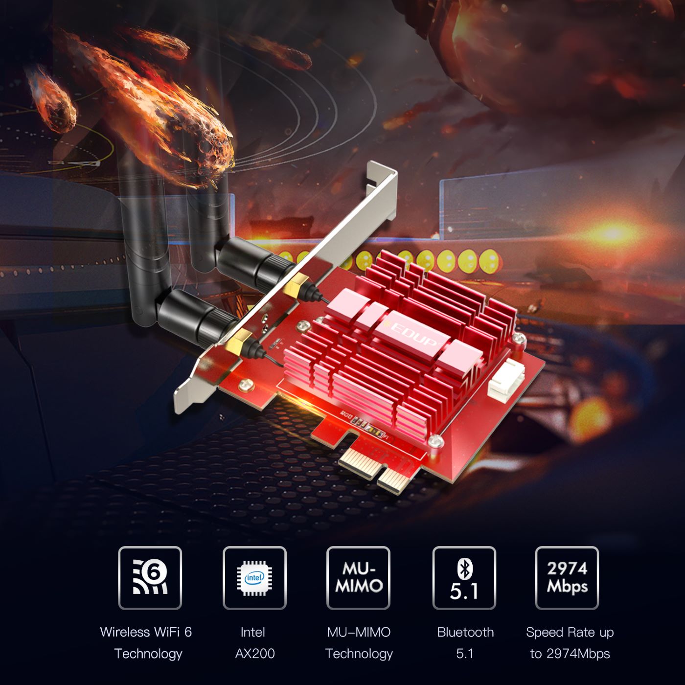 Tarjeta Red Wifi 6-Bluetooth 5.1 Ax200 Alta Velocidad EDUP