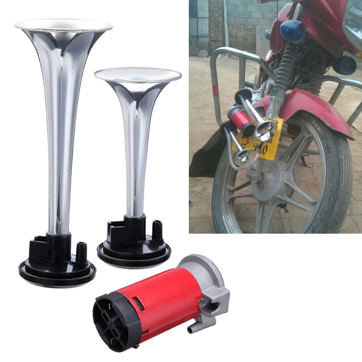 Doble Bocina Pito Claxon Aero Eléctrica Trompeta P/Auto Moto