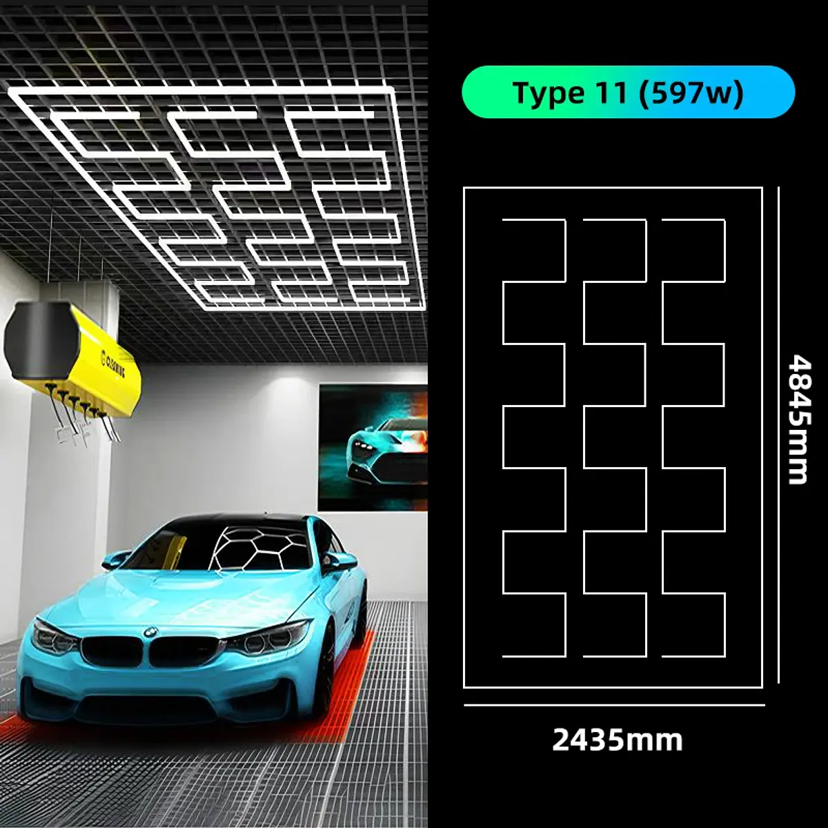 Luces Led Techo Bow Light 4.8x2.4m Taller Detailing Barbería