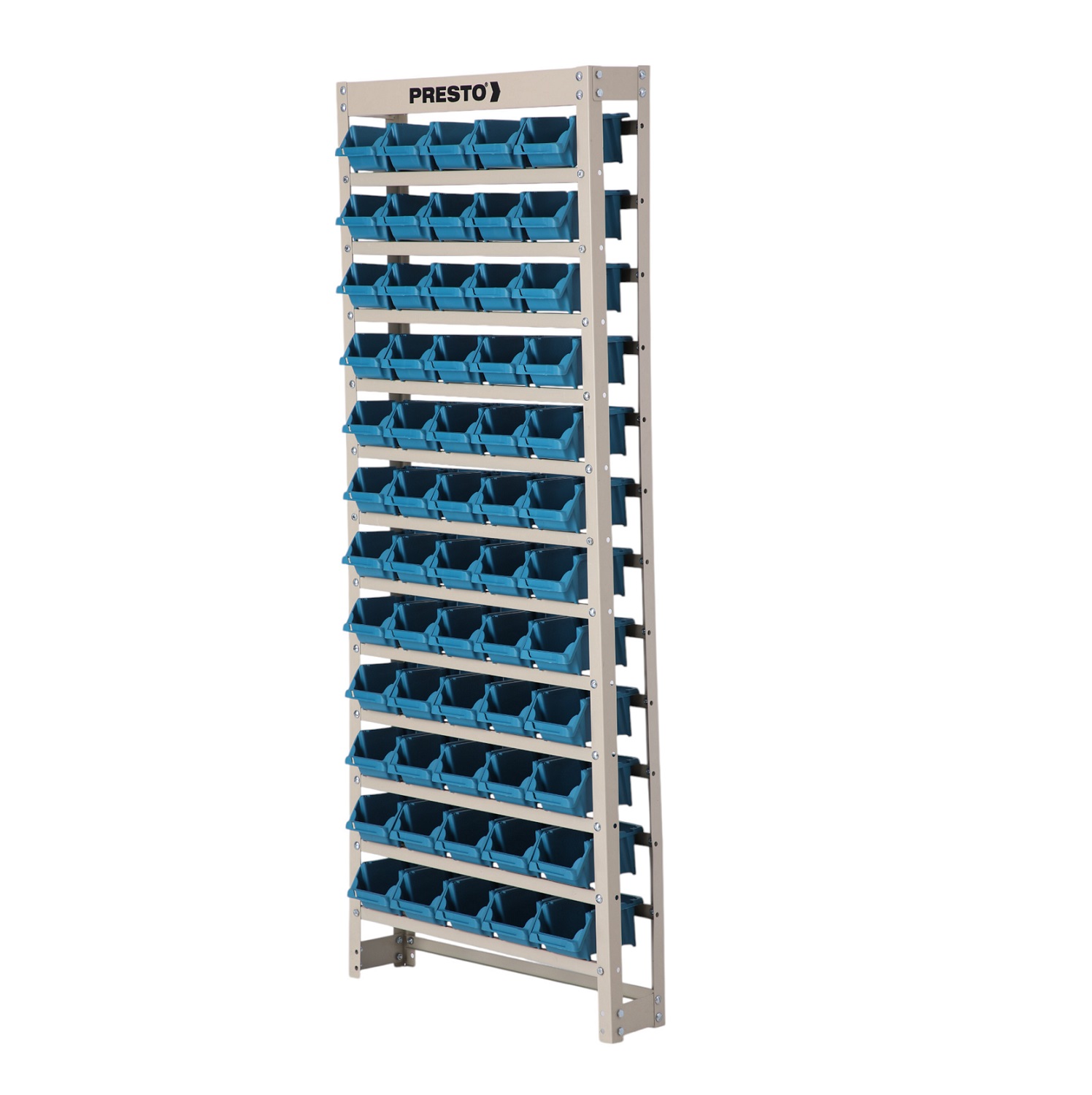 Rack 18x60x150 cm con 60 cajas de 10x18x8 cm