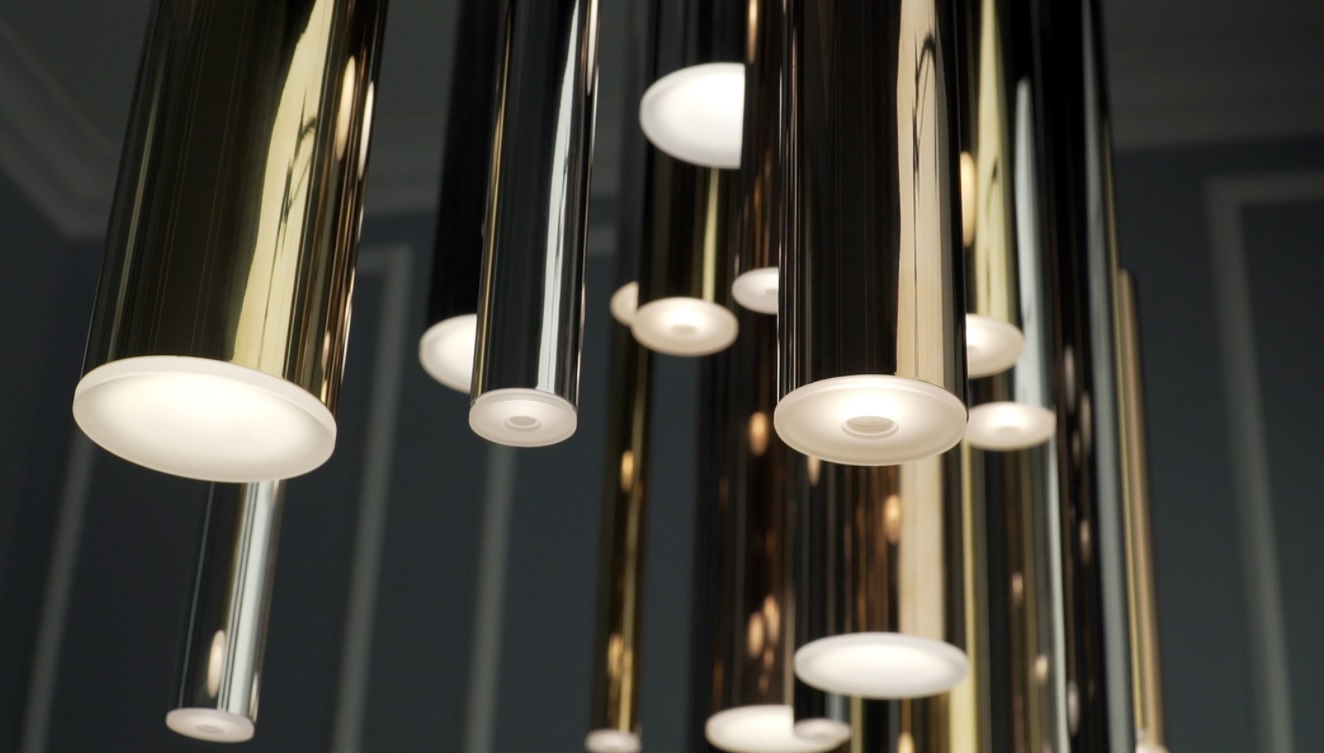 E10017-MPLT Lámpara Flute 35 Luces LED 119W 3000K Acero Inox