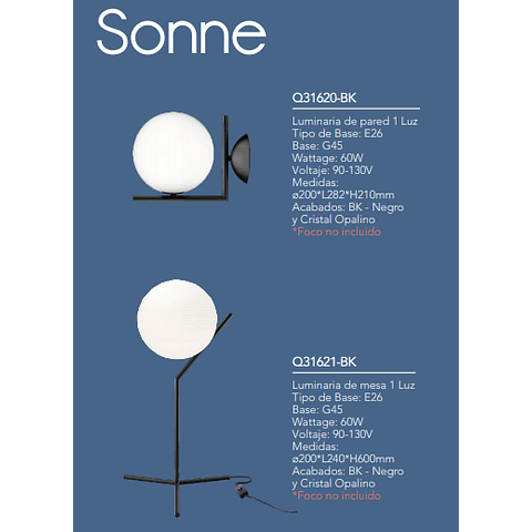 Q31620-BK Sonne Muro D200 E26 127V 1*60W Acab. Negro