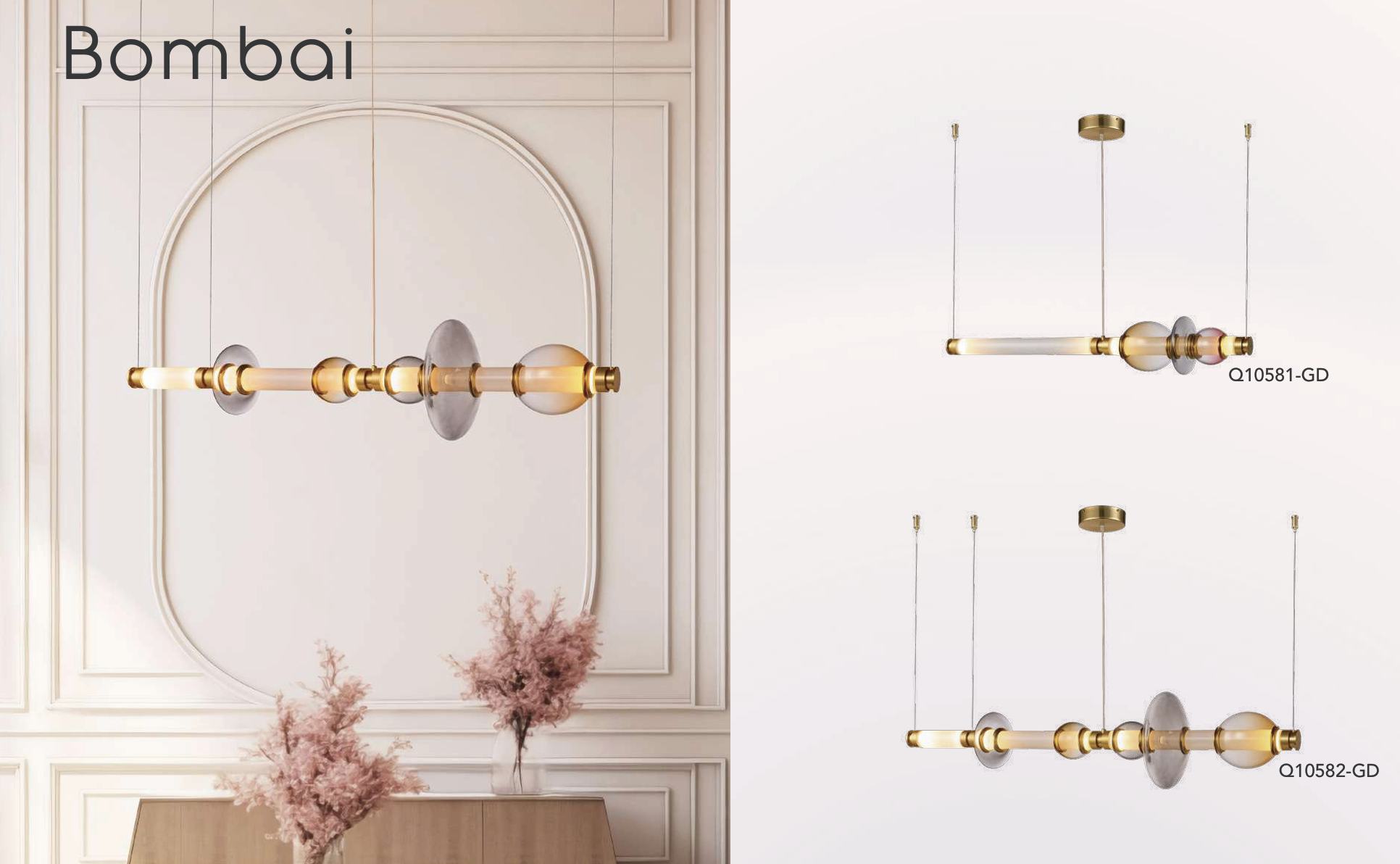 Bombai Colgante Q10581-GD Led 12W 3000K Hierro Cristal Oro