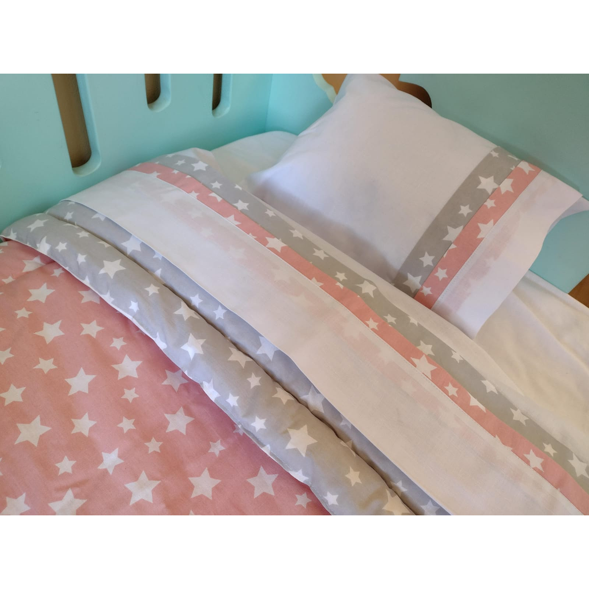 Kit de Cuna - Gris Estrellas Blancas, Palo Rosa Estrellas...